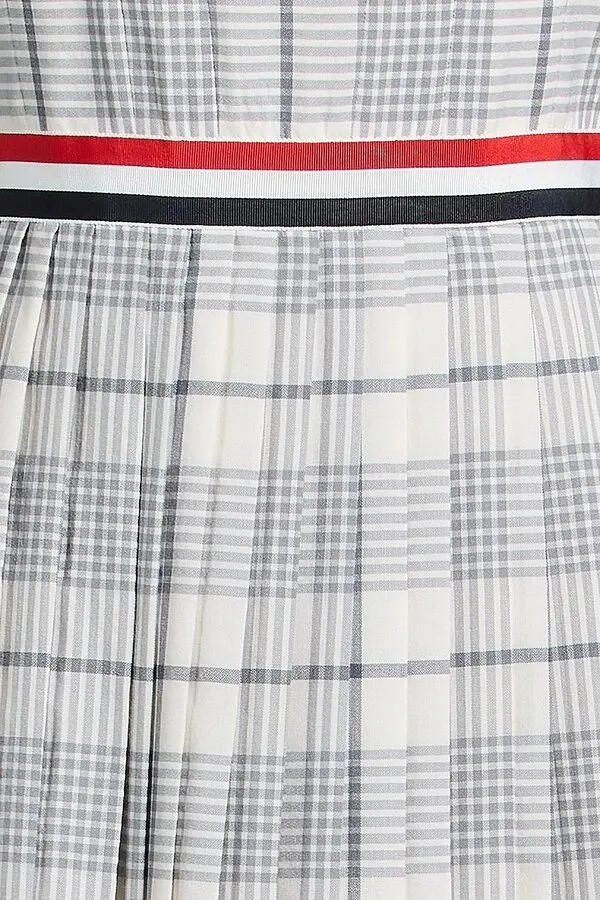 Thom Browne Pleated Checked Wool Midi Dress - Gray