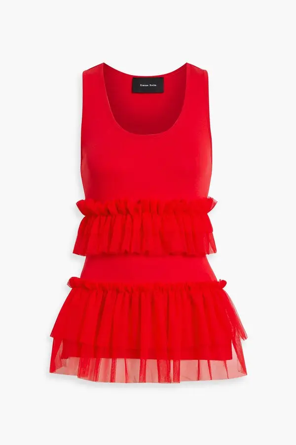 Simone Rocha Tulle-paneled Cotton-jersey Top