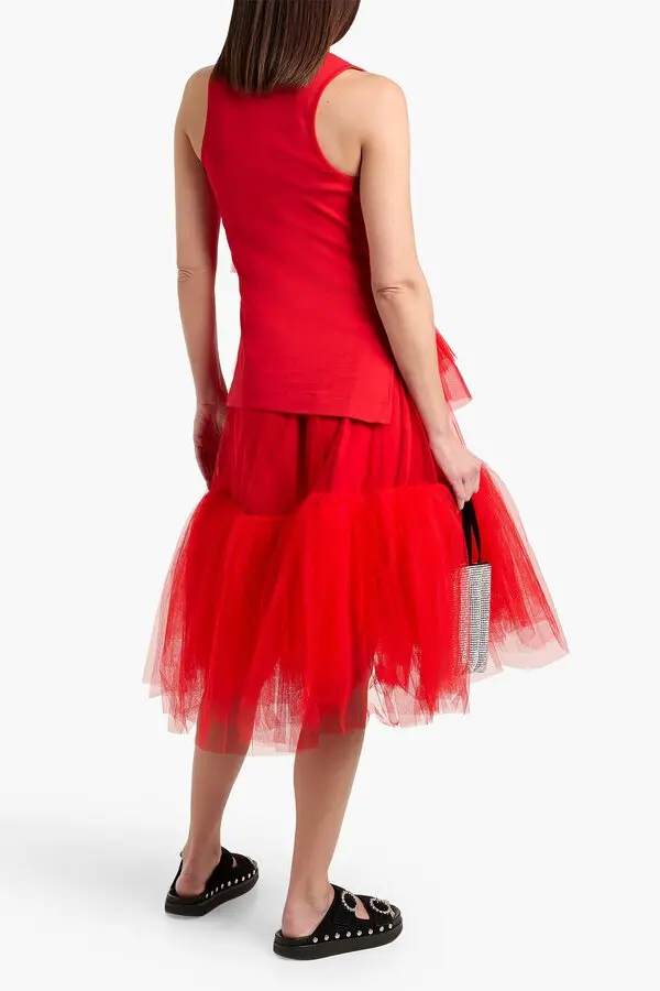 Simone Rocha Tulle-paneled Cotton-jersey Top