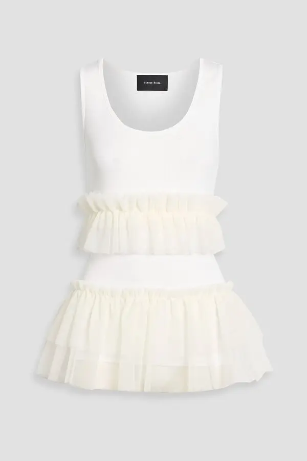 Simone Rocha Tulle-paneled Cotton-jersey Top - White