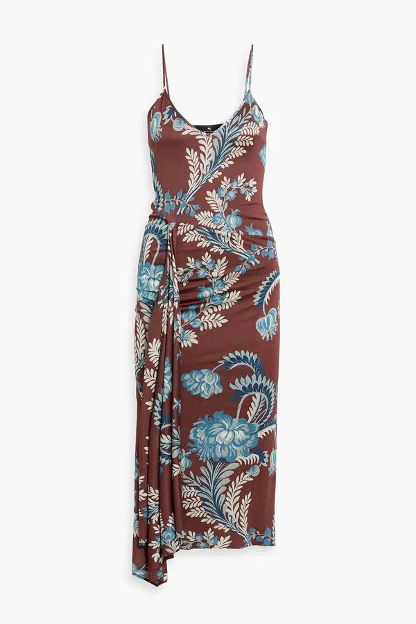 Etro Draped Floral-print Stretch-crepe Midi Dress - Merlot