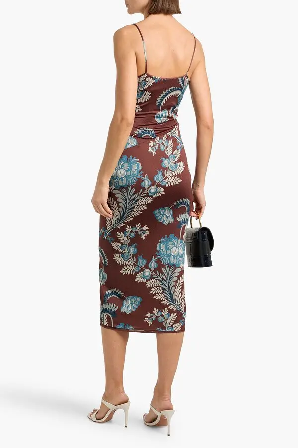 Etro Draped Floral-print Stretch-crepe Midi Dress