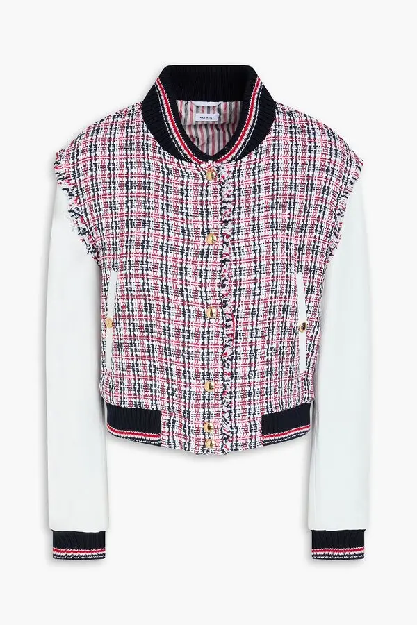 Thom Browne Leather-paneled Checked Cotton-tweed Bomber Jacket
