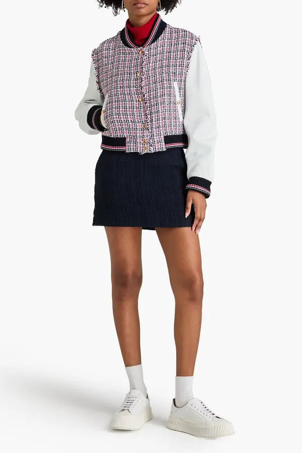 Thom Browne Leather-paneled Checked Cotton-tweed Bomber Jacket