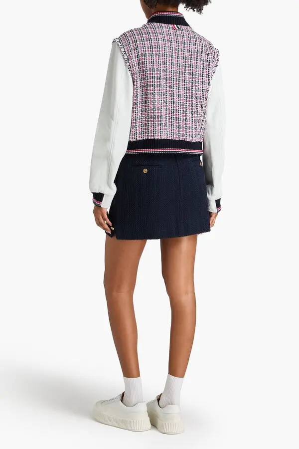 Thom Browne Leather-paneled Checked Cotton-tweed Bomber Jacket