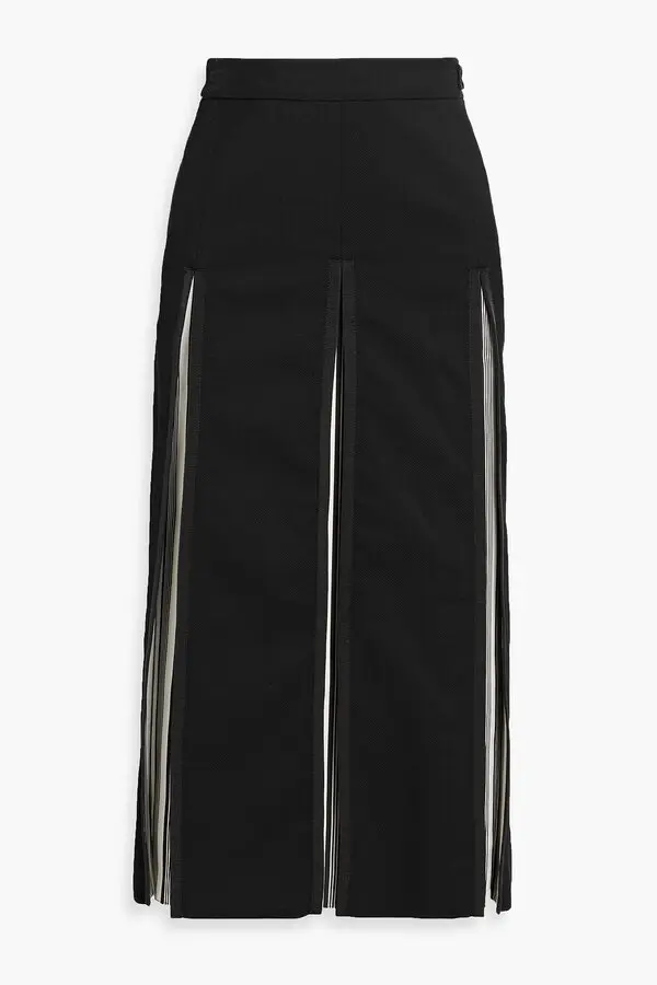Thom Browne Pleated Striped Wool-piqué Midi Skirt