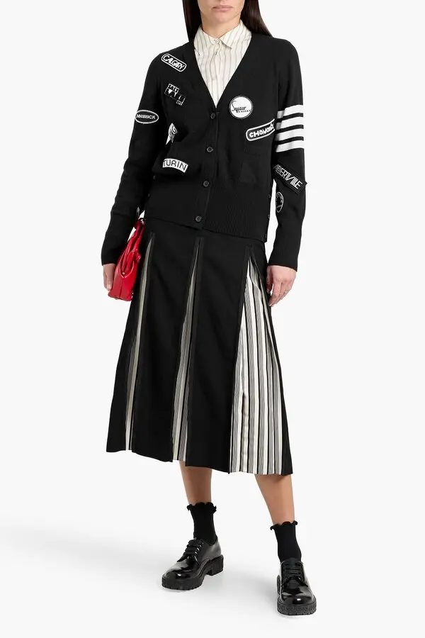 Thom Browne Pleated Striped Wool-piqué Midi Skirt