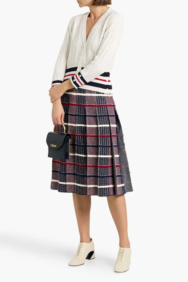 Thom Browne Pleated Checked Jacquard-knit Wool Skirt