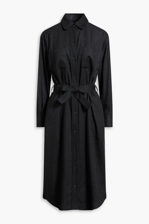 Thom Browne Belted Silk And Cashmere-blend Midi Shirt Dress - Charcoal