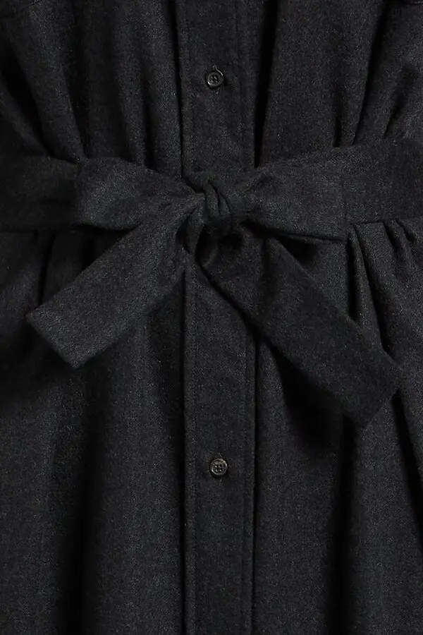 Thom Browne Belted Silk And Cashmere-blend Midi Shirt Dress - Charcoal