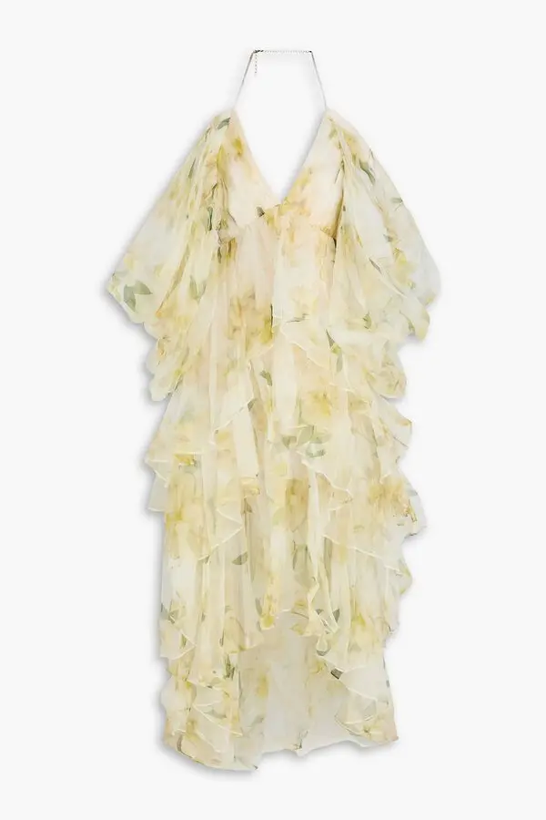 Zimmermann Tiered Floral-print Silk-organza Halterneck Dress - Ivory