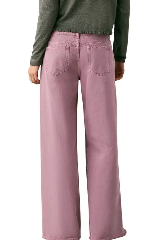 Mango Frayed Seamed Low Rise Wide Leg Jeans - Pink