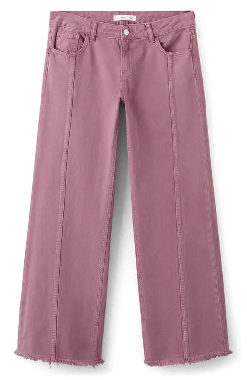 Mango Frayed Seamed Low Rise Wide Leg Jeans - Pink