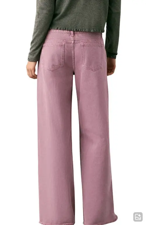 Mango Frayed Seamed Low Rise Wide Leg Jeans