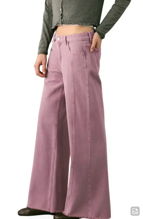 Mango Frayed Seamed Low Rise Wide Leg Jeans