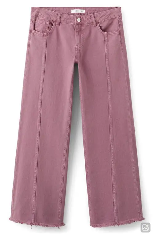 Mango Frayed Seamed Low Rise Wide Leg Jeans