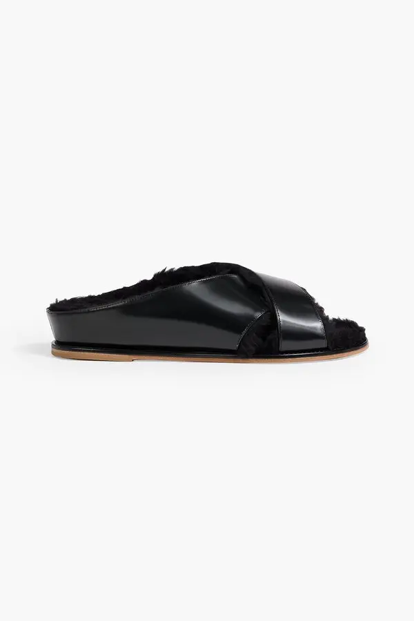 Gabriela Hearst Ellington Plush-lined Glossed-leather Slides