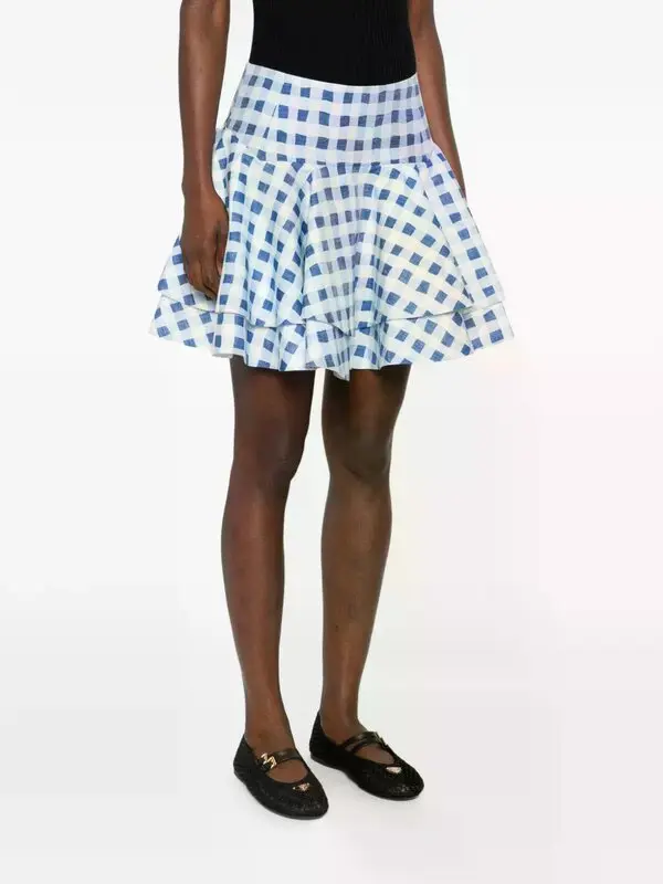 Sandro Gingham Check Layered Ruffle Mini Skirt - White