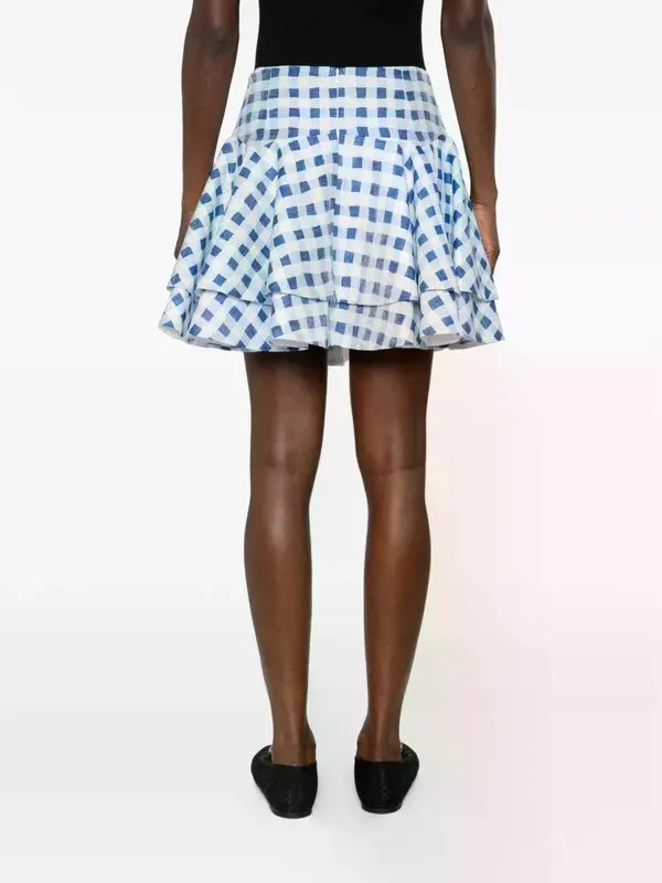 Sandro Gingham Check Layered Ruffle Mini Skirt - White