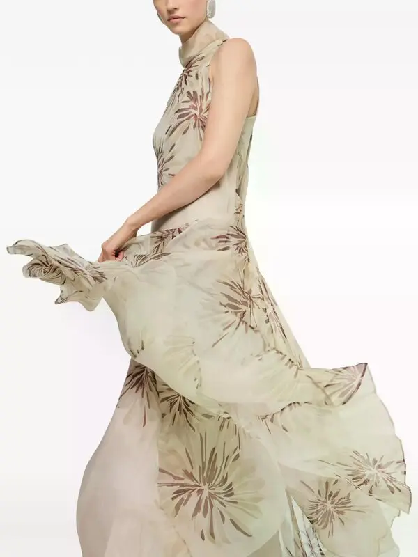Brunello Cucinelli Sleeveless Maxi Dress With Bloom Print - Neutrals