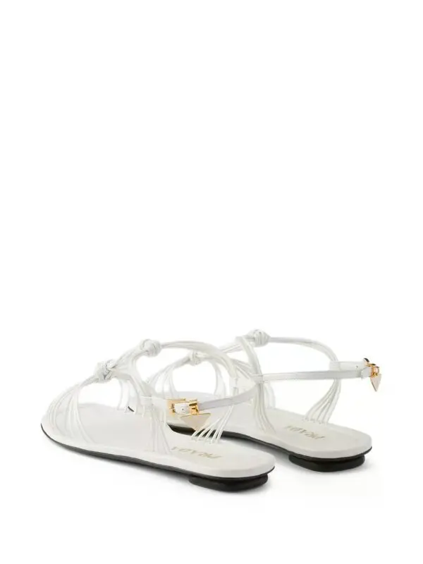 Prada Patent Leather Strappy Sandals With Enamelled Triangle Logo