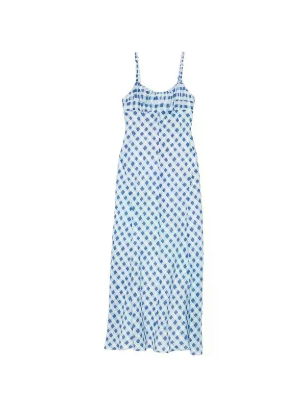 Sandro Maxi Gingham Linen Blend Dress