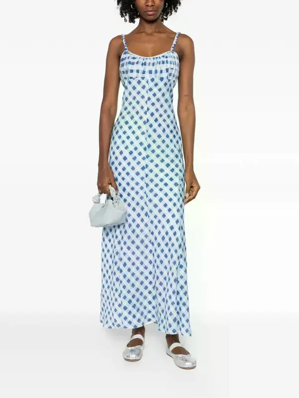 Sandro Maxi Gingham Linen Blend Dress