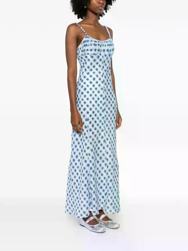 Sandro Maxi Gingham Linen Blend Dress