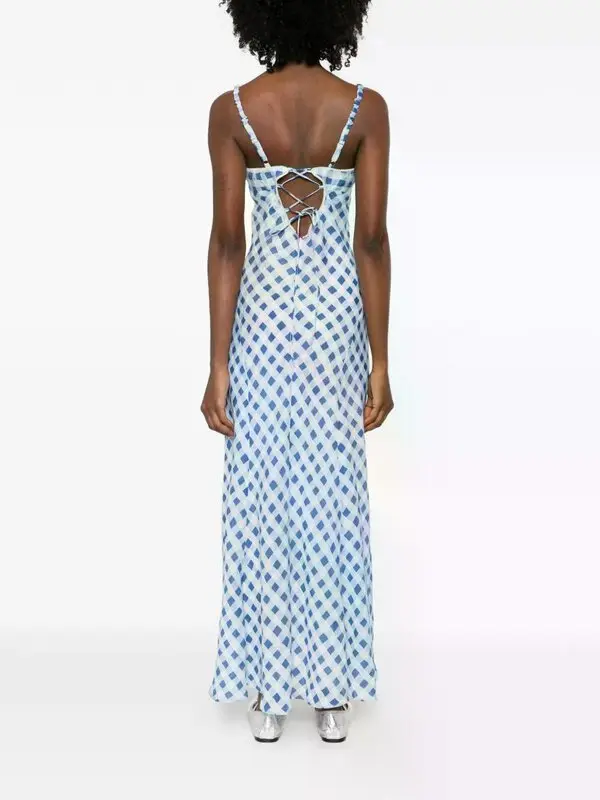 Sandro Maxi Gingham Linen Blend Dress