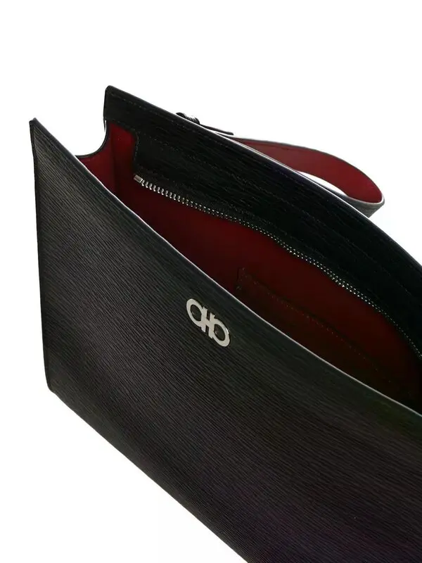 FERRAGAMO Gancini Textured Calfskin Double Clutch Bag