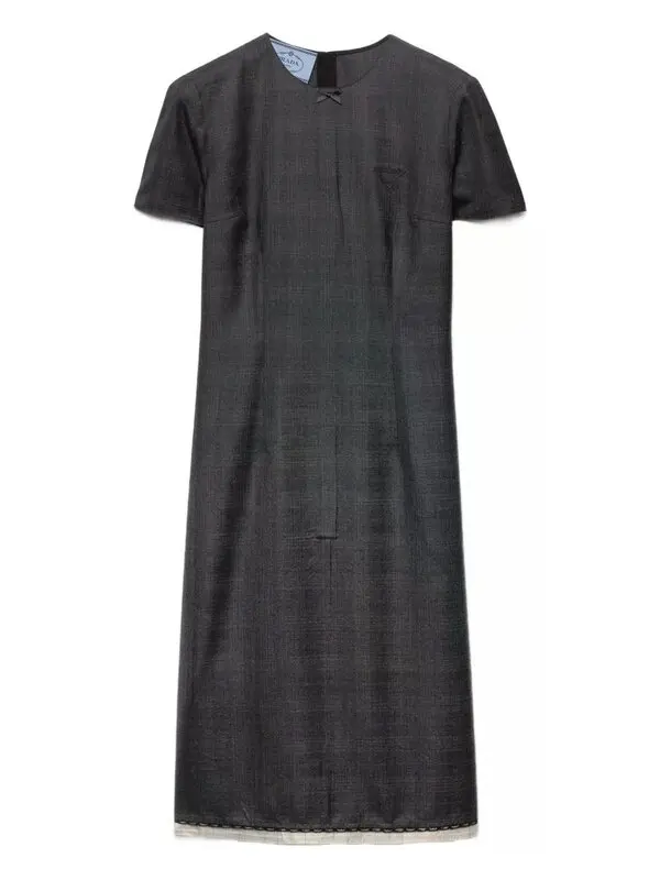 Prada Checked Wool Sheath Dress With Lace Trim - Grey
