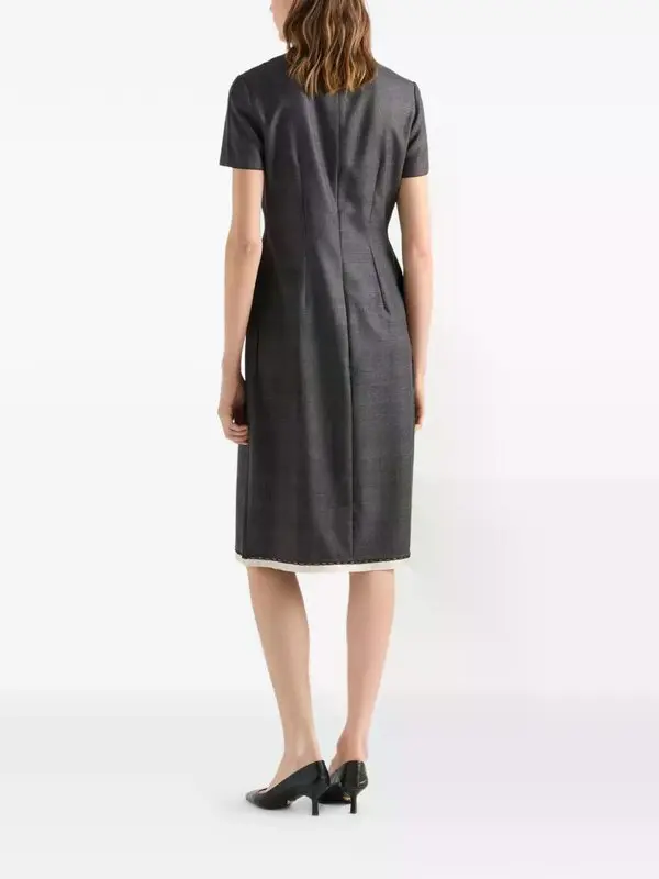 Prada Checked Wool Sheath Dress With Lace Trim - Grey