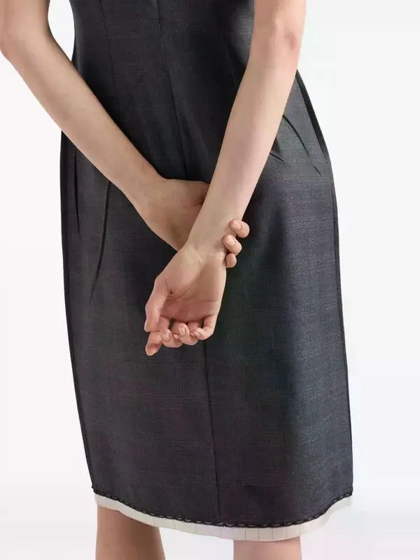 Prada Checked Wool Sheath Dress With Lace Trim - Grey
