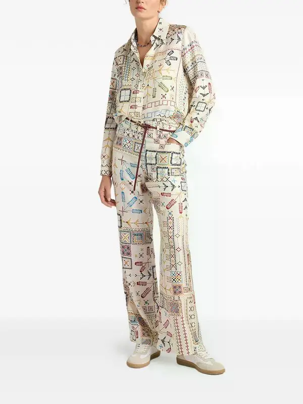 Momoni Printed Straight Leg Trousers - Neutrals