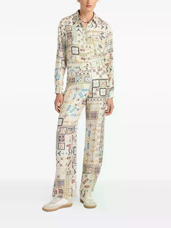 Momoni Printed Straight Leg Trousers - Neutrals