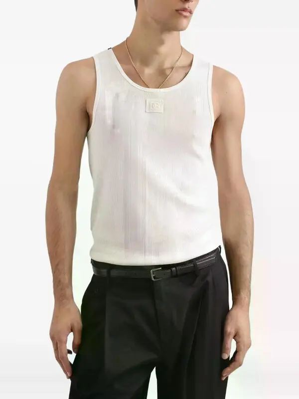 Dolce & Gabbana Ribbed Knit Logo Patch Vest - White