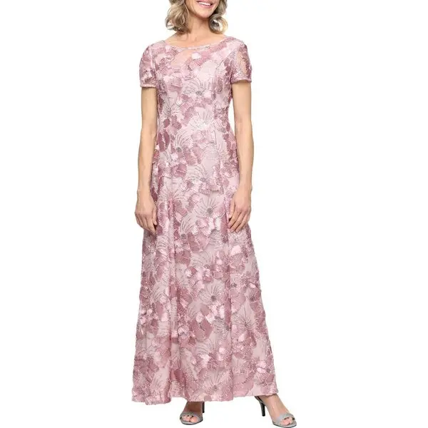 Alex Evenings Embellished Soutache A-line Evening Gown - Rose
