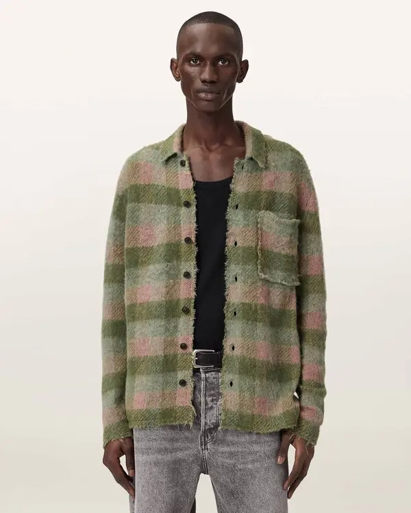 ALLSAINTS Adler Jacquard Plaid Cardigan