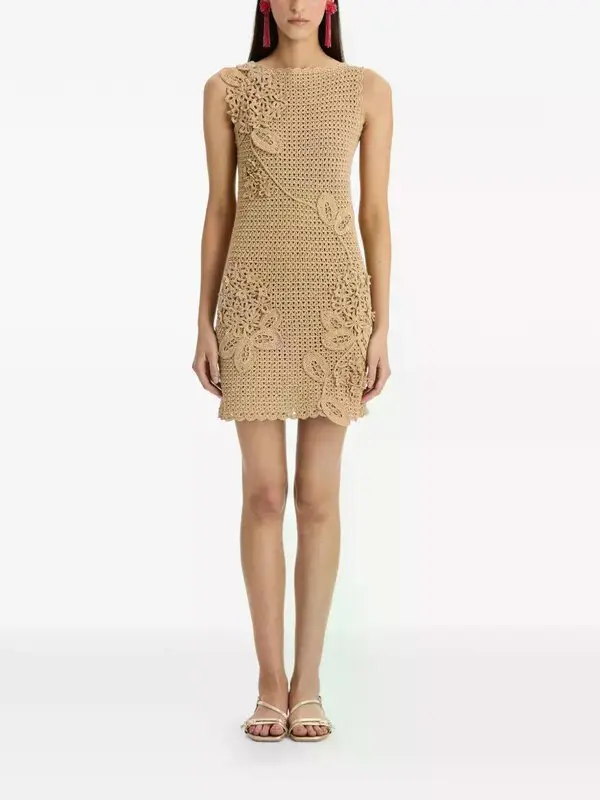 Oscar De La Renta Flower-Motif Mini Dress - Neutrals | Editorialist