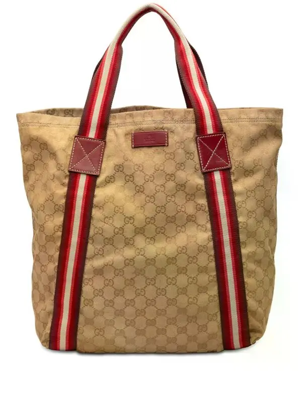 Gucci Gg Canvas Web Tote Bag - Brown