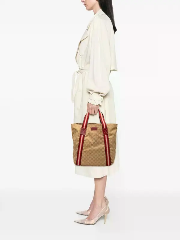 Gucci Gg Canvas Web Tote Bag - Brown