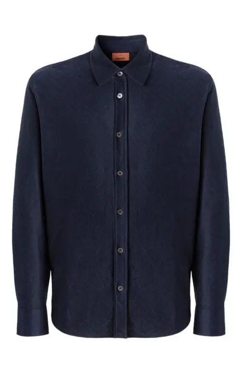 Missoni Cotton Jacquard Shirt With Tone-on-tone Zigzag Pattern - Blue