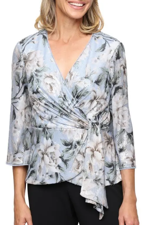 Alex Evenings Floral Sequin Top