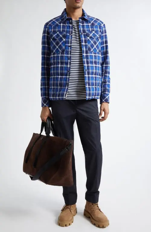 Moncler Gelt Plaid Stretch Cotton Down Shirt Jacket - Navy Check