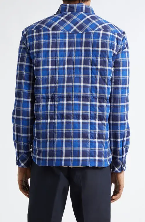 Moncler Gelt Plaid Stretch Cotton Down Shirt Jacket - Navy Check