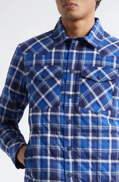 Moncler Gelt Plaid Stretch Cotton Down Shirt Jacket - Navy Check