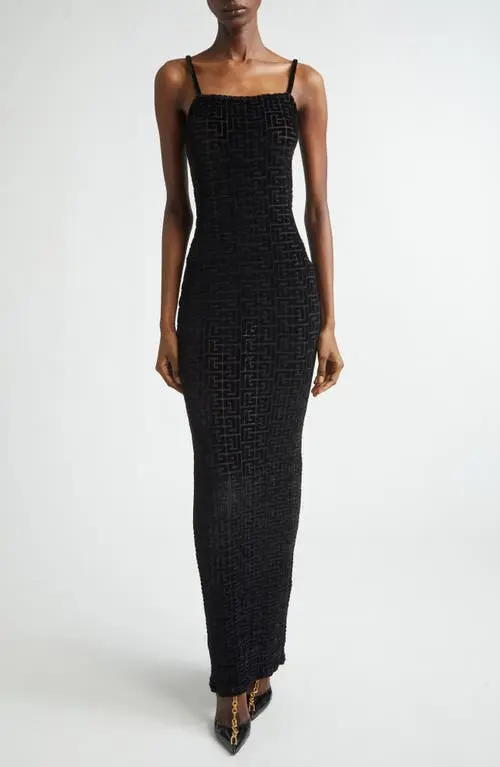 Balmain Monogram Velvet Jacquard Dress