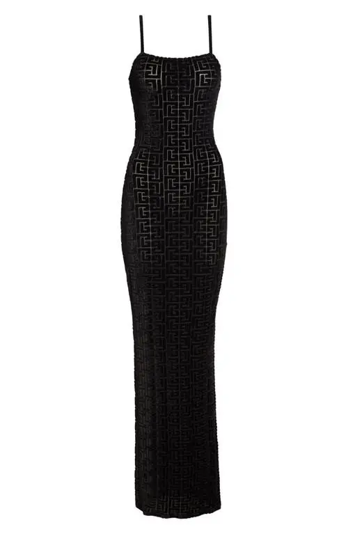 Balmain Monogram Velvet Jacquard Dress