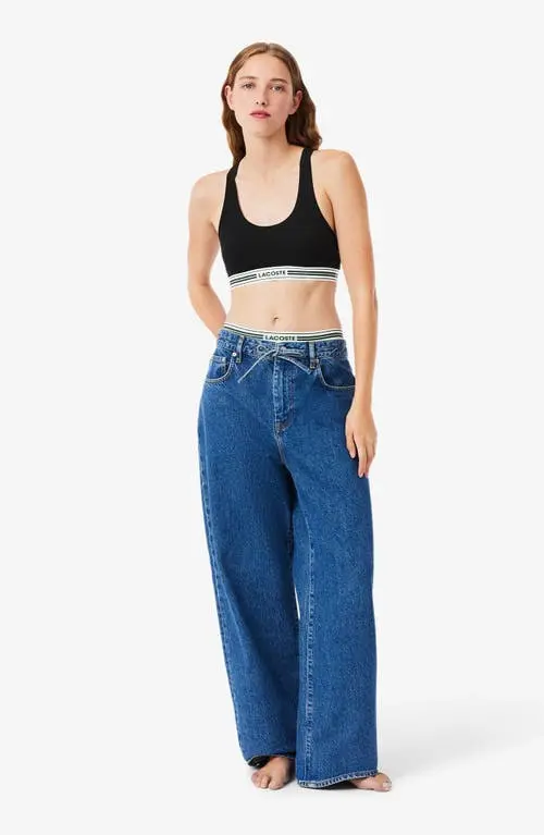 Lacoste Racerback Padded Stretch Cotton Bralette - Black