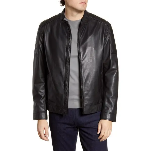 Cole Haan Racer Leather Jacket - Black